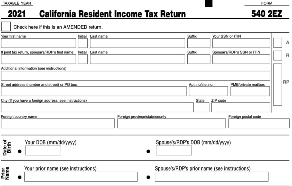 Form 540-2EZ California 2024 - 2025 - State And Local Taxes - Quick Taxus