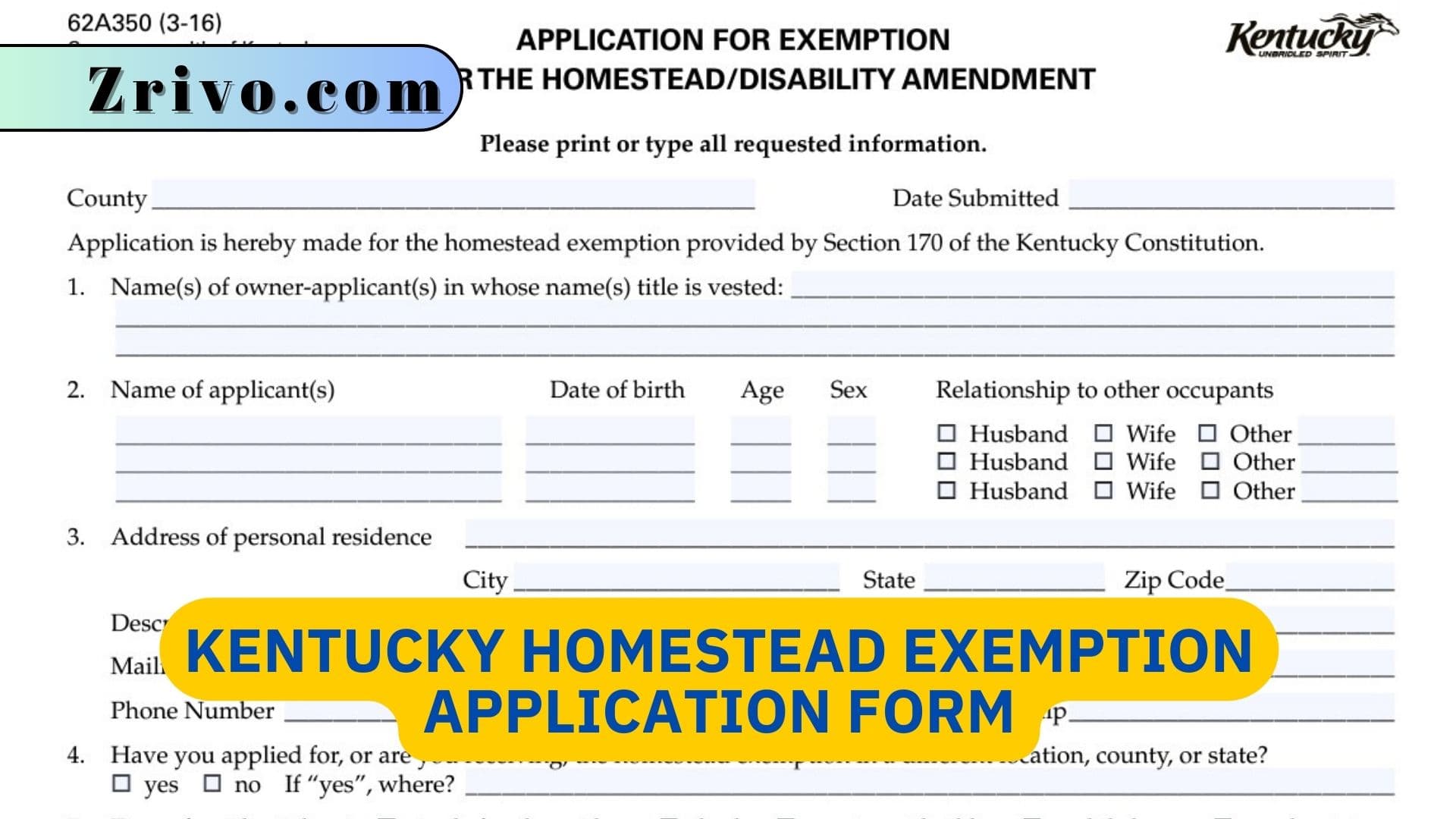 Kentucky Homestead Exemption Application Form 2025 - 2026
