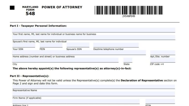 Maryland Power Of Attorney Form 548